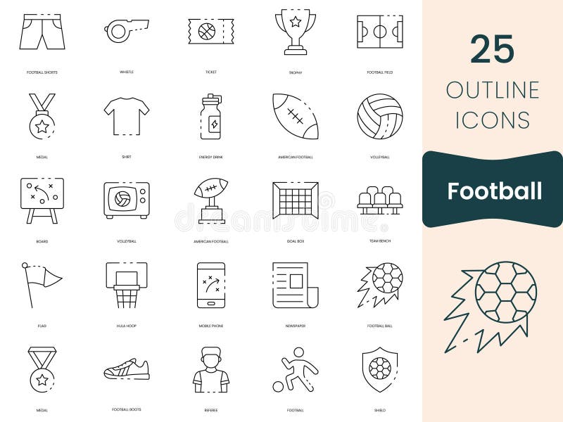 Set of Football Icons. Thin Outline Icons Pack Stock Illustration ...