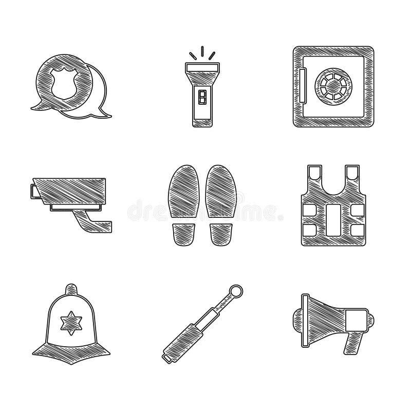 Set Footsteps, Telescopic Baton, Megaphone, Bulletproof Vest, British ... Set Footsteps, Telescopic Baton, Megaphone, Bulletproof Vest, British ...