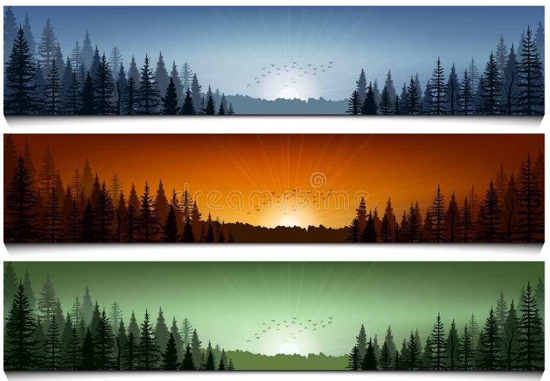 Horizontal Banners Of Hills Deciduous Wood. Stock Vector - Illustration ...