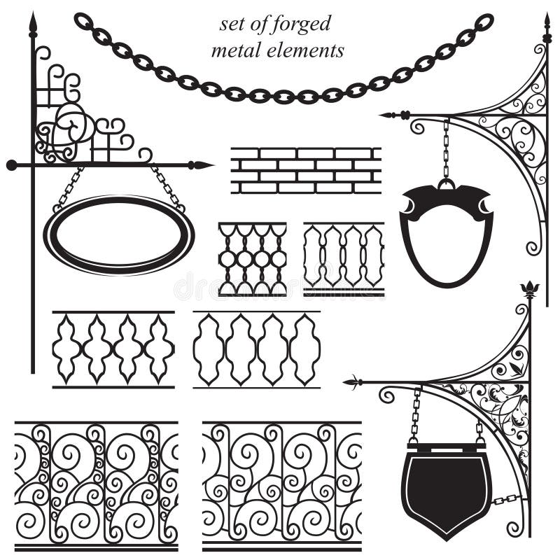 Set of Forged Metal Elements Stock Vector - Illustration of gate ...