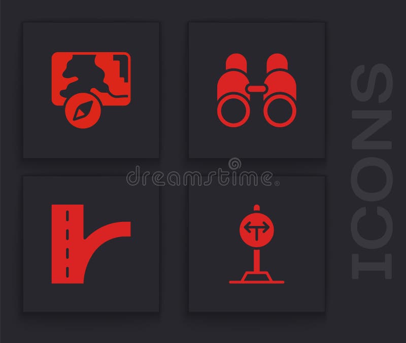 Set Fork in the Road, City Map Navigation, Binoculars and Road Traffic ...