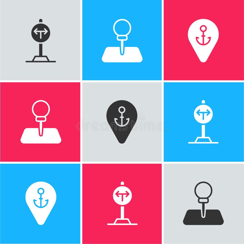 Set Fork in the Road, Push Pin and Location with Anchor Icon. Vector ...