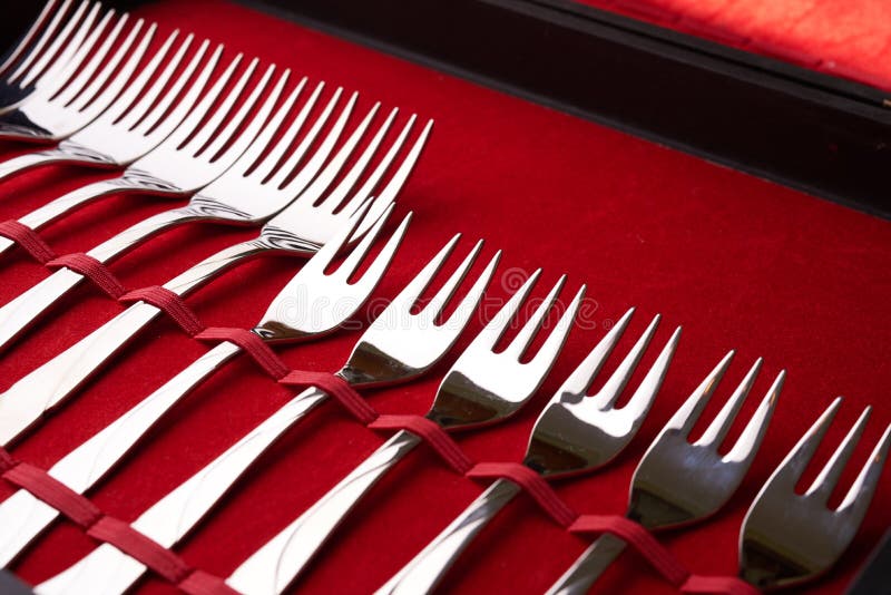 Set of of forks in a case stock photo. Image of decorative - 81922820