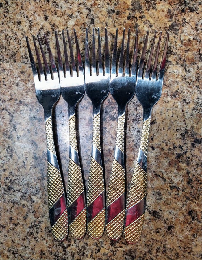 Set of Forks on Kitchen Table Background Stock Image - Image of wooden ...