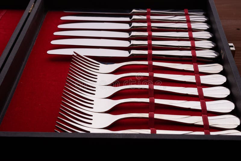 Set of Forks and Knifes in a Case Stock Photo - Image of antique, retro ...