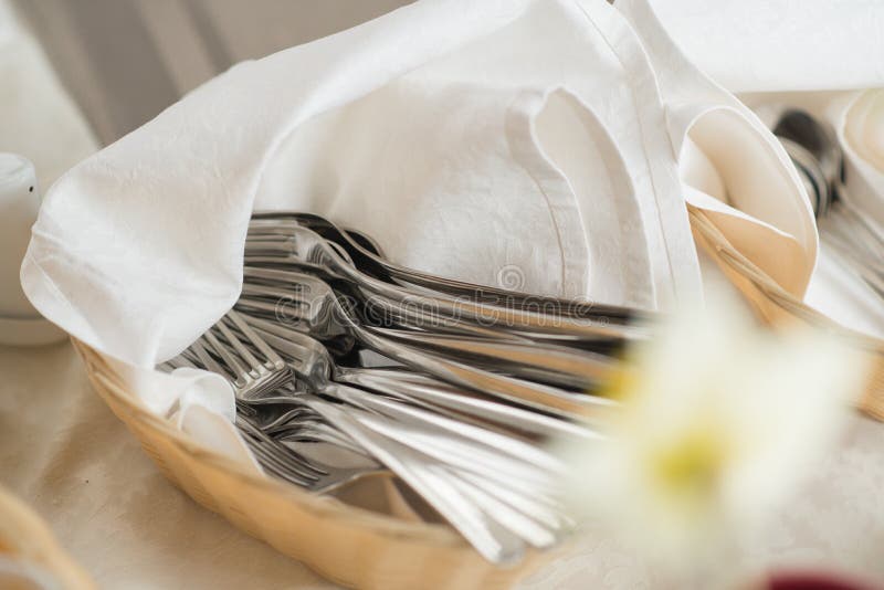 Set of forks on the table stock photo. Image of setting - 63678170