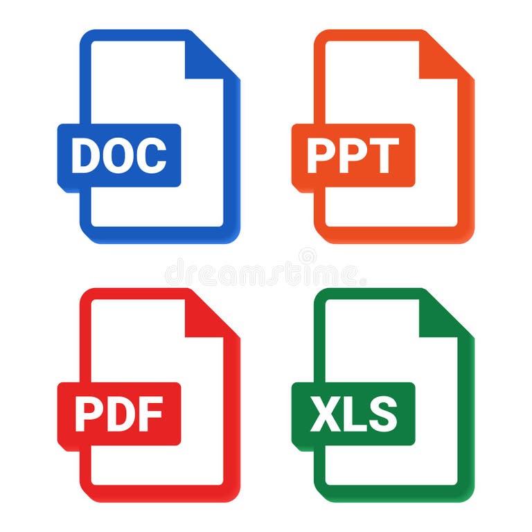 Set of Format and Extension of Documents, File Type. PDF, DOC, PPT and ...