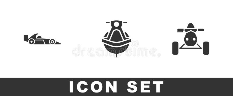 Set Formula 1 Racing Car, Jet Ski and ATV Motorcycle Icon. Vector Stock ...