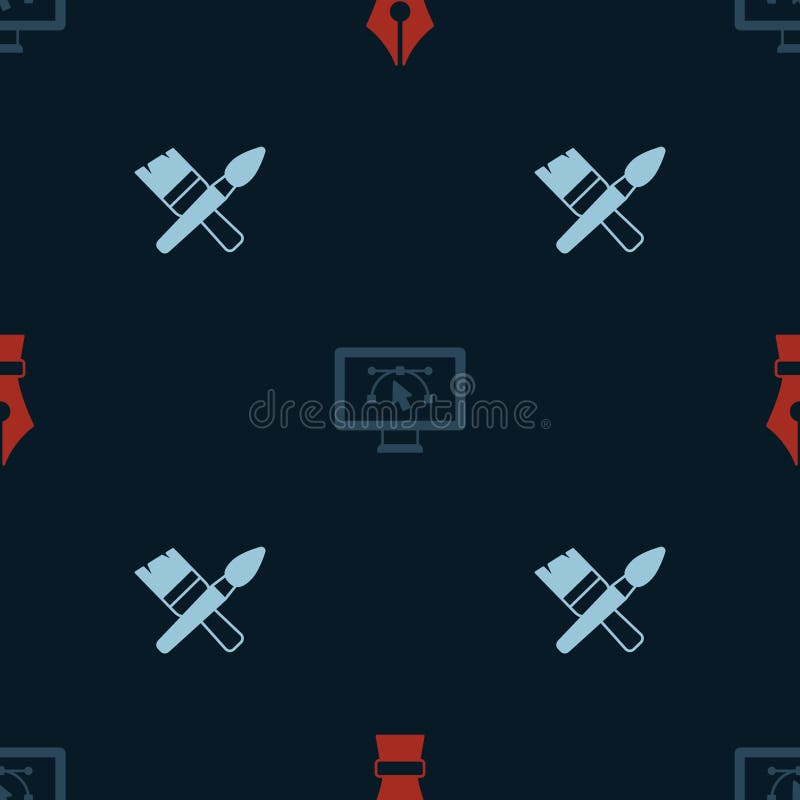 Set Fountain Pen Nib, Computer with Design Program and Paint Brush on ...