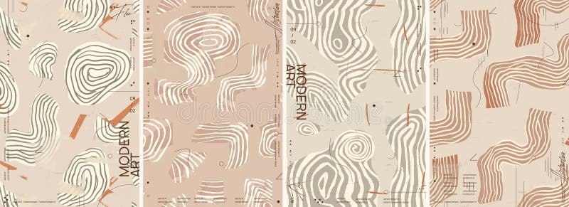 A Set of Four Abstract Posters in Earthy Tones. the Pattern is Designed ...