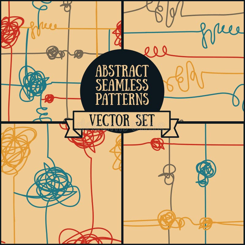 Set of Four Abstract Seamless Backgrounds, Colorful Tangled Lines Stock ...