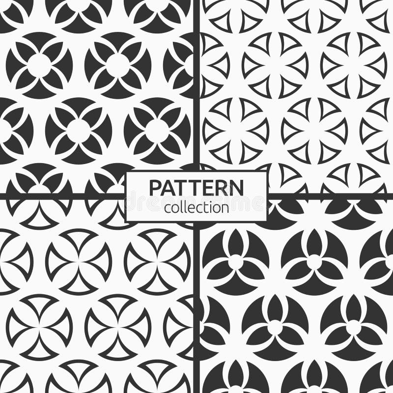 Set of Four Abstract Seamless Patterns of Repeating Round Ornaments Isolated on White Background ...