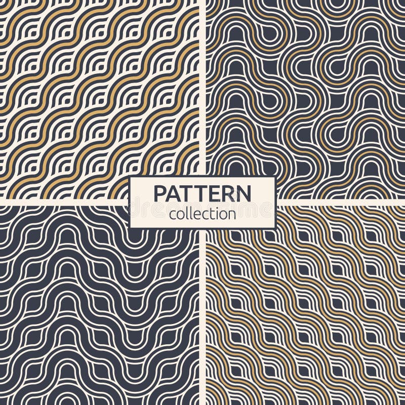 Set of Four Abstract Seamless Patterns. Seamless Braided Linear Patterns, Wavy Lines Stock ...