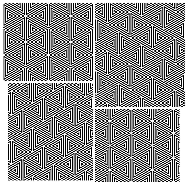 Set of Four B&W Seamless Patterns. Triangle Elemen Stock Vector ...
