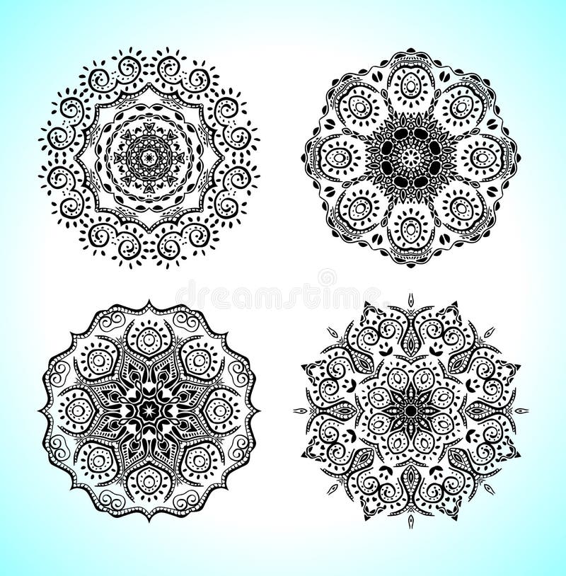 Set with Four Beautiful Mandalas. Vector Ornaments, Round Decorative ...