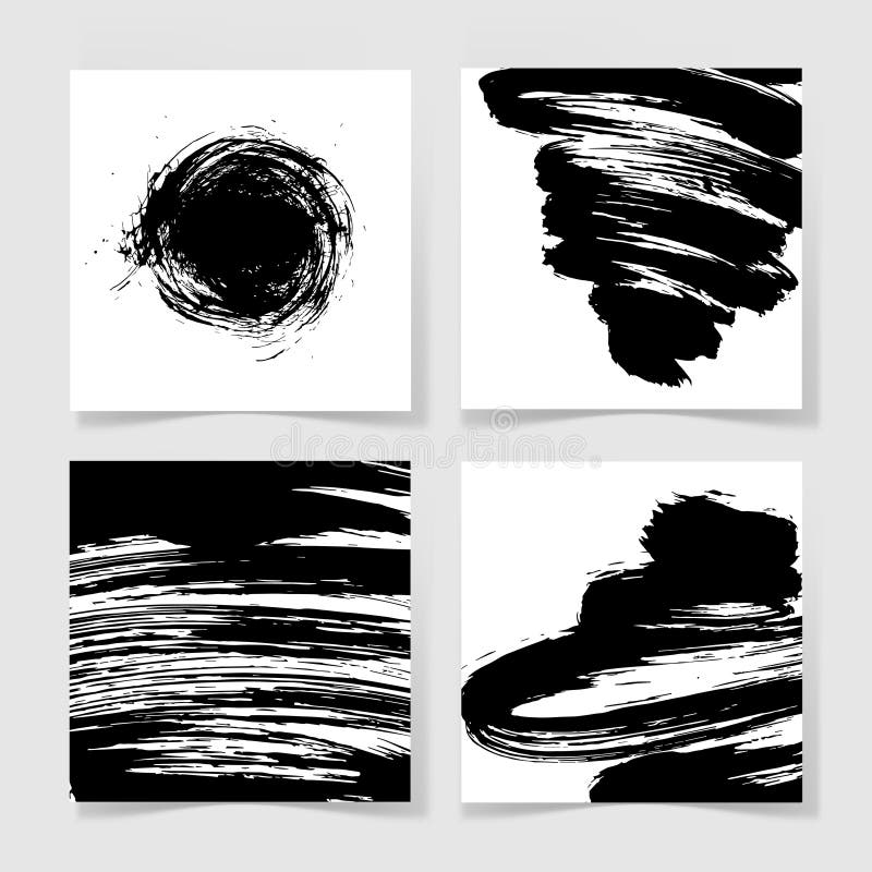 Set of Four Black Ink Brushes Grunge Square Pattern Stock Vector ...