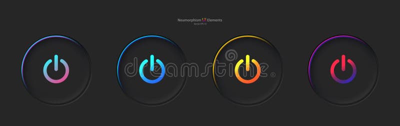 A Set of Four Black Round Buttons with Colored Power Symbols. Stock ...