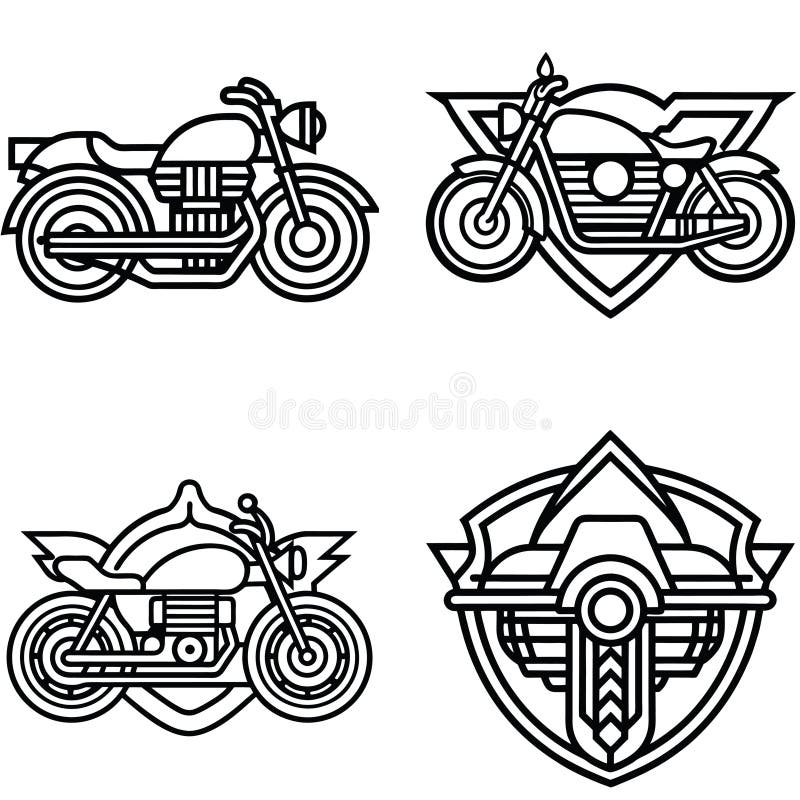"Set of Vintage Motorcycle Line Art Logos – Black and White Vector ...