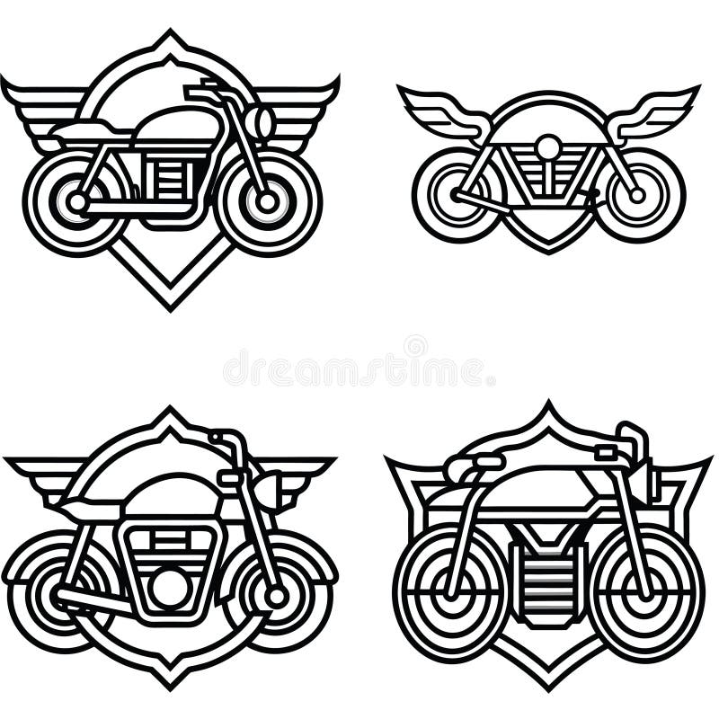 "Set of Vintage Motorcycle Line Art Logos – Black and White Vector ...