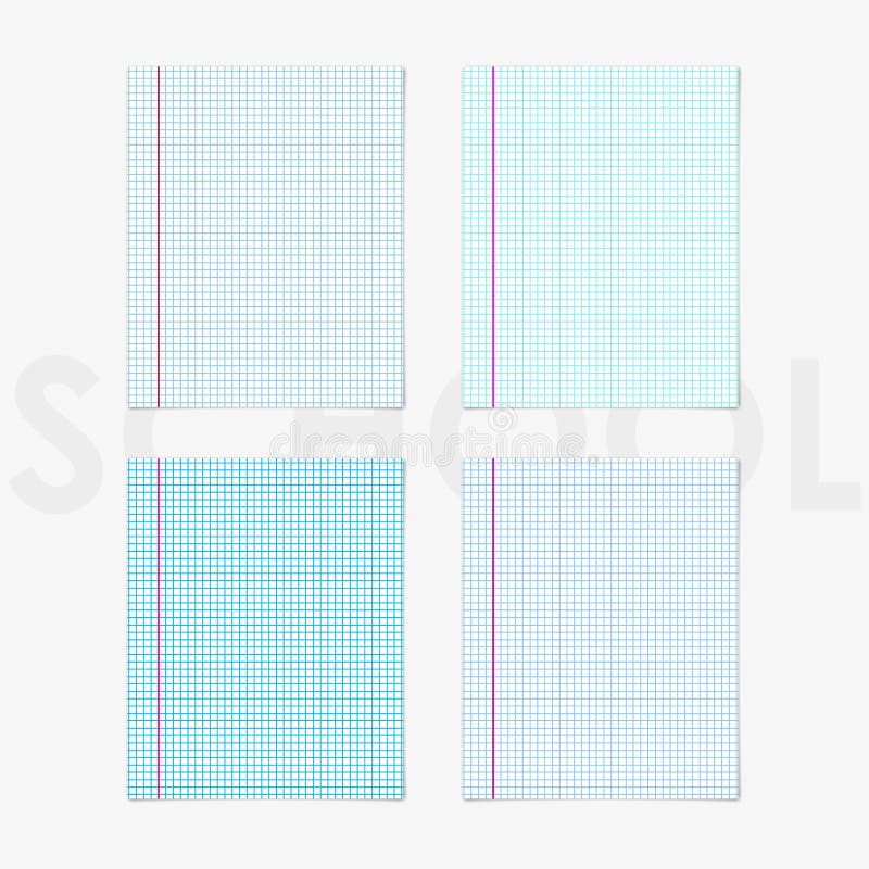 Set of Four Blank Squared Paper Sheets with Shadow Vector Illustration ...