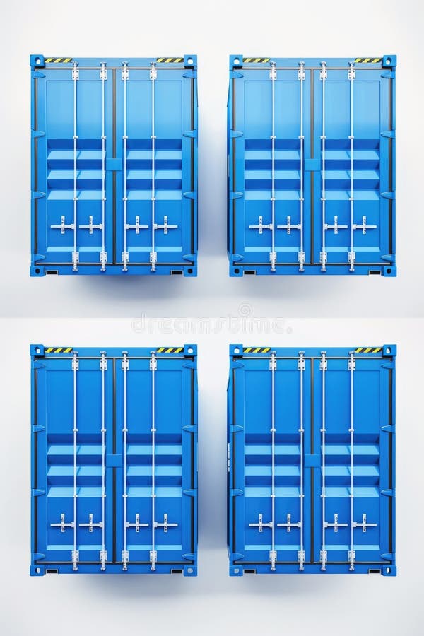 Set of Four Blue Shipping Containers on a White Background. Ideal for ...