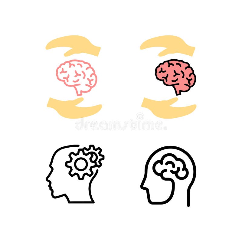 Set of four brain icons stock vector. Illustration of neurology - 280096931