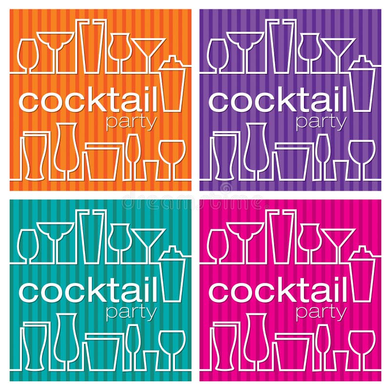 A Set of Four Bright Cocktail Party Cards Stock Vector - Illustration ...