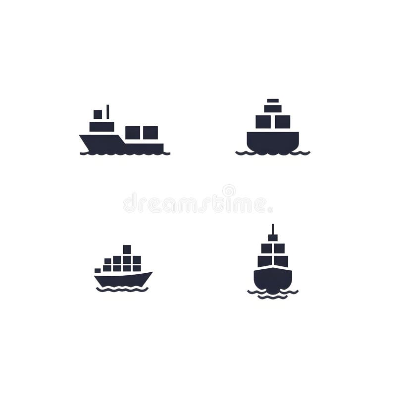 Set of Cargo Ship Icon Maritime Shipping Freight Logistics Global Trade Transport Commercial ...