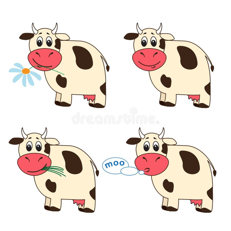 Set of Four Cartoon Cows in Different Situations Stock Vector ...