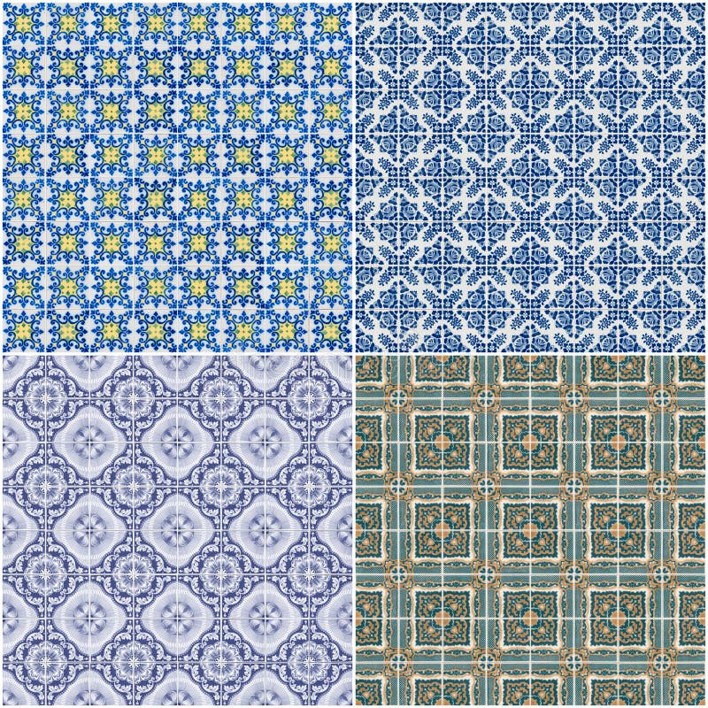 Set of Four Ceramic Tiles Patterns Stock Photo - Image of closeup ...