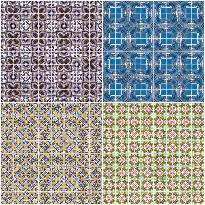 Set of Four Ceramic Tiles Patterns Stock Photo - Image of weathered ...