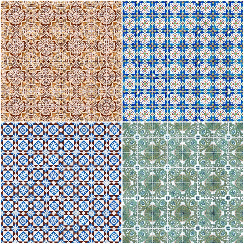 Set of Four Ceramic Tiles Patterns Stock Photo - Image of closeup ...
