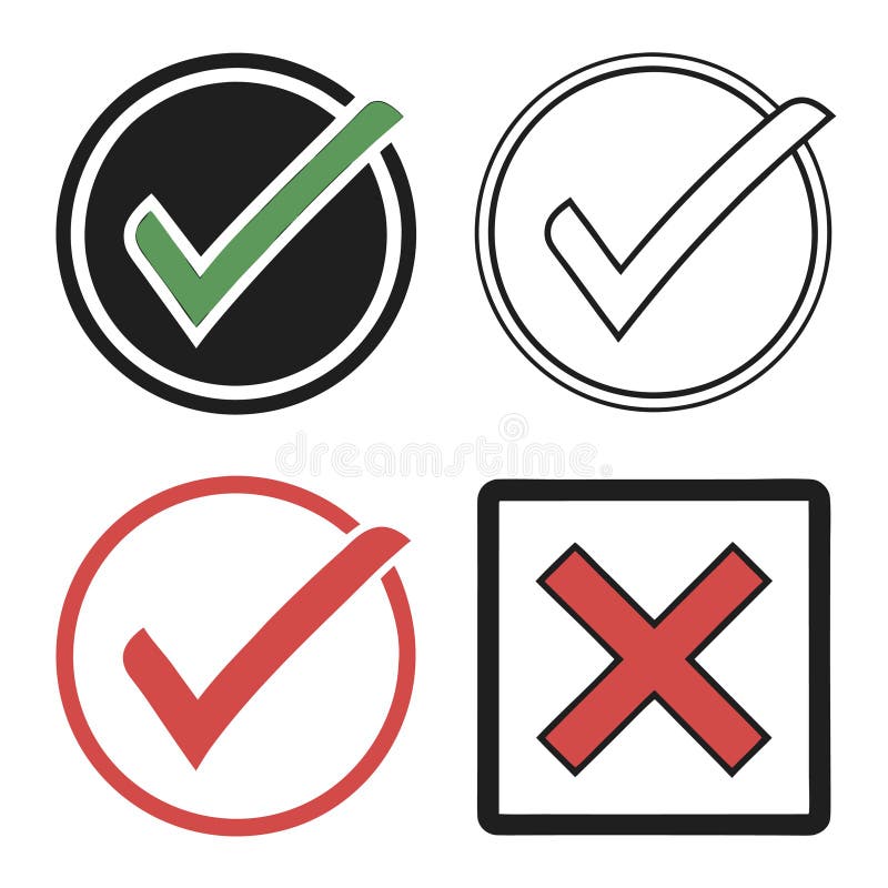 Vector Art of Four Different Check Mark and Cross Symbols in Various ...