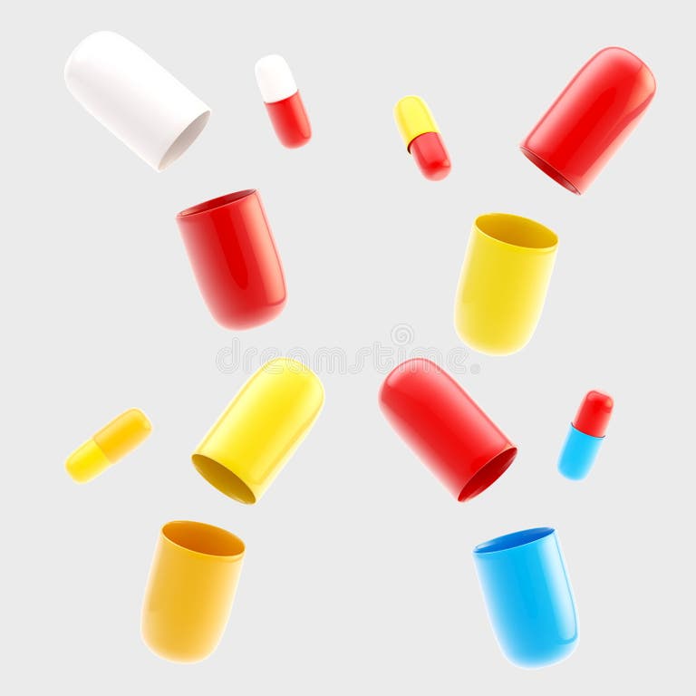 Set of Four Closed and Opened Pills Isolated Stock Illustration ...