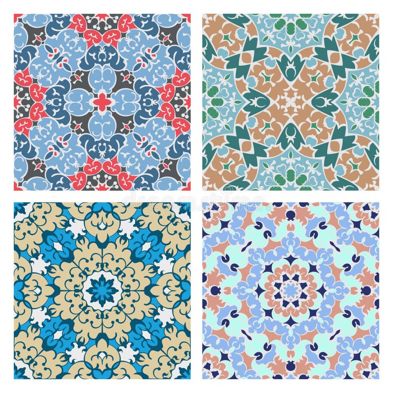 Set of Four Cold Color Seamless Eastern Patterns Stock Vector ...
