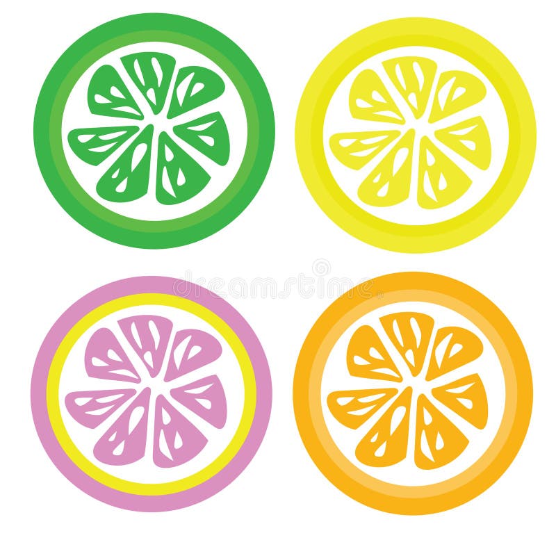 Set Four Color Slices Lemon Orange Lime Pink Lemon Stock Illustrations ...