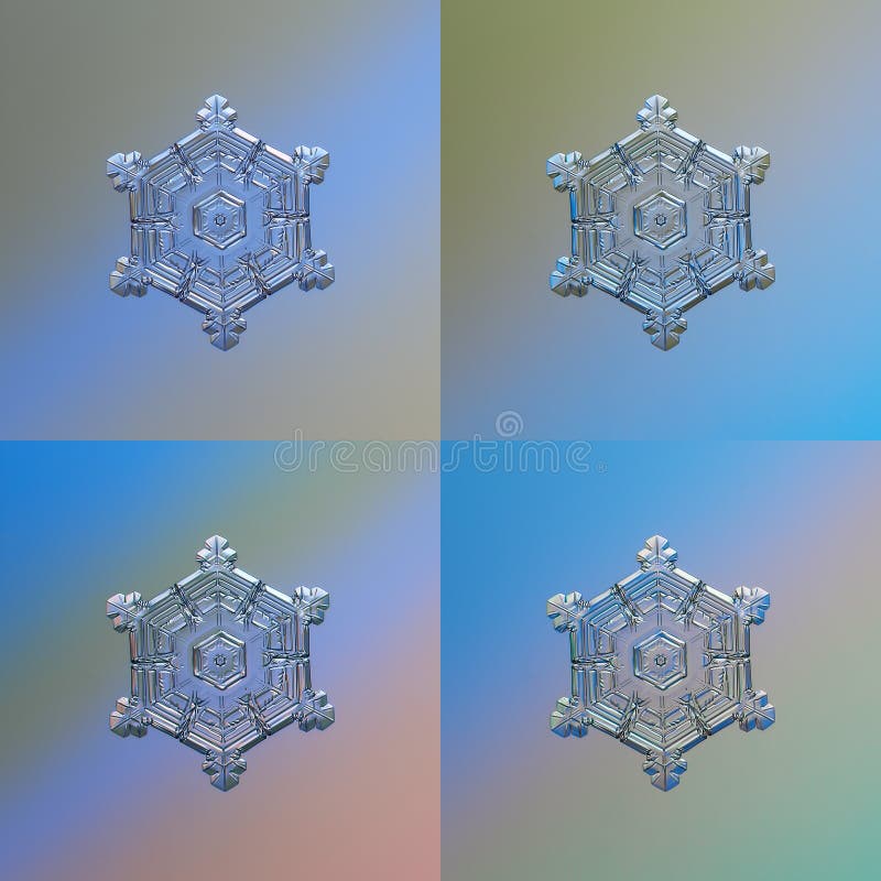 Four Color Variants of Real Snowflake Stock Photo - Image of objects ...