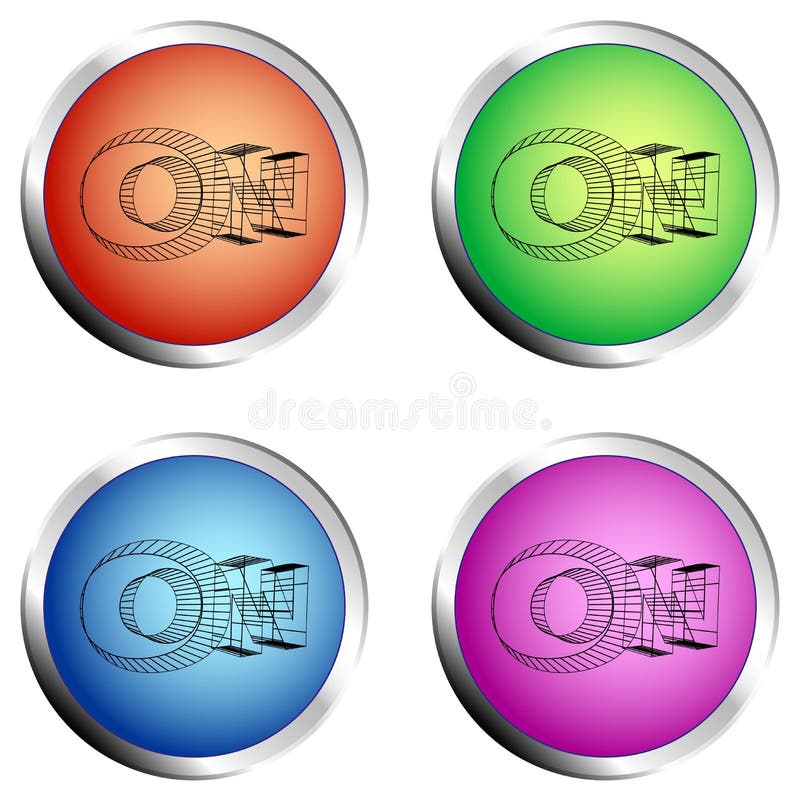 On Colored Circle Push Button Set Stock Vector - Illustration of metal ...