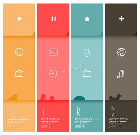 Set of Four Colored Stripes with Symbols. Stock Vector - Illustration ...