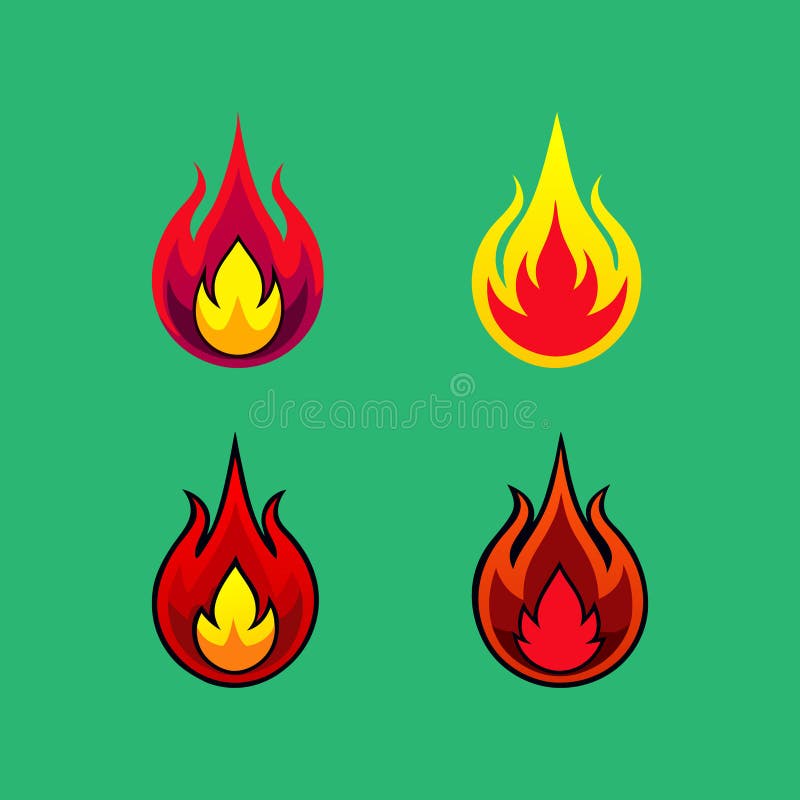 Set of Four Colorful Fire Flame Icons for Logo Design and Graphic ...