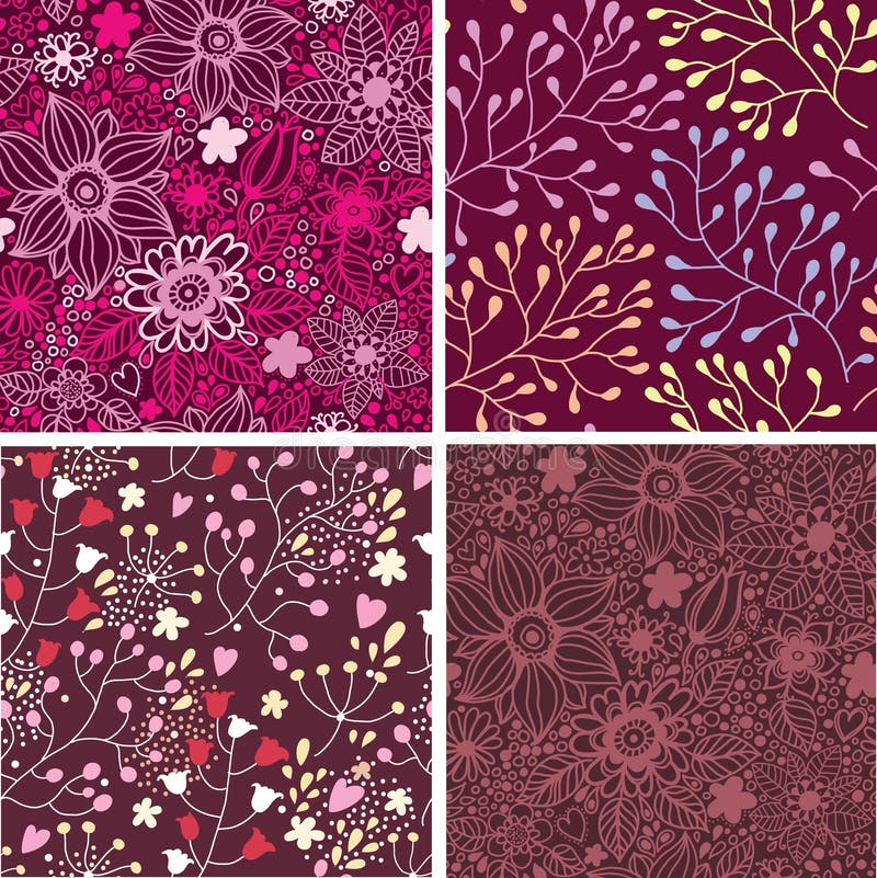 Set of Four Colorful Floral Patterns. Stock Illustration - Illustration ...