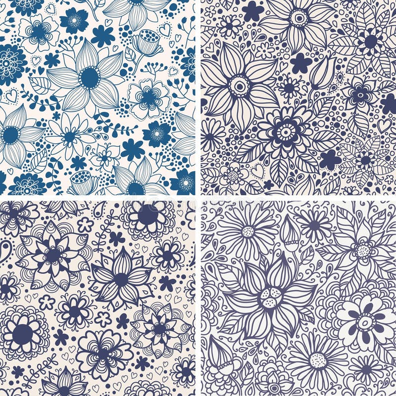 Set of Four Colorful Floral Patterns. Stock Vector - Illustration of ...