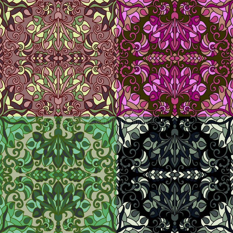 Set of Four Colorful Seamless Patterns. Stock Vector - Illustration of ...