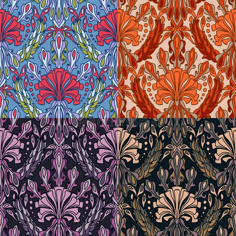 Set of Four Colorful Seamless Patterns. Stock Vector - Illustration of ...