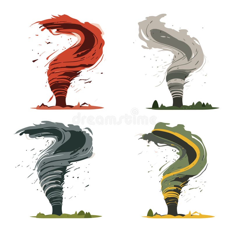 Set of Four Colorful Tornadoes with Different Elements Like Fire, Air ...