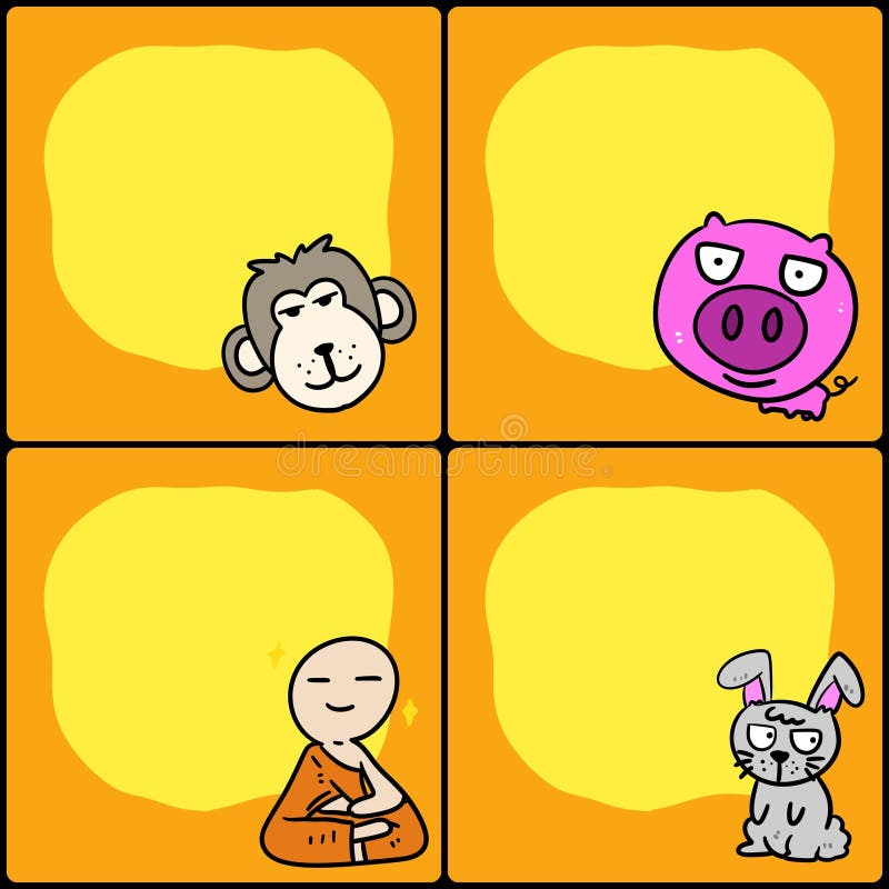 Set of Four Cute Animals with Stickers Illustration Design Stock ...