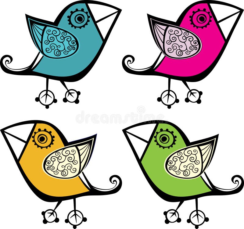 Set of Four Cute Bird, Elements for Your Design Stock Vector ...