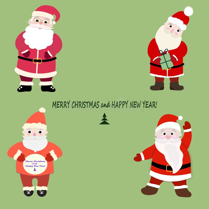 Set of Four Cute Santa Clauses Stock Illustration - Illustration of ...