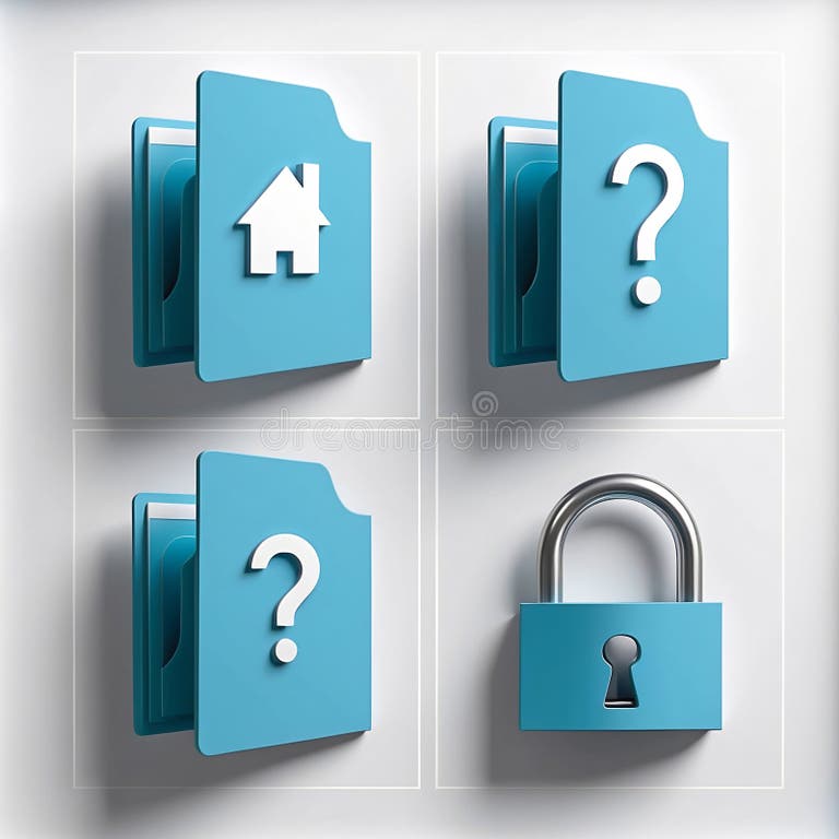 Set of Four 3D Blue Folder Icons with White Symbols Representing Home ...