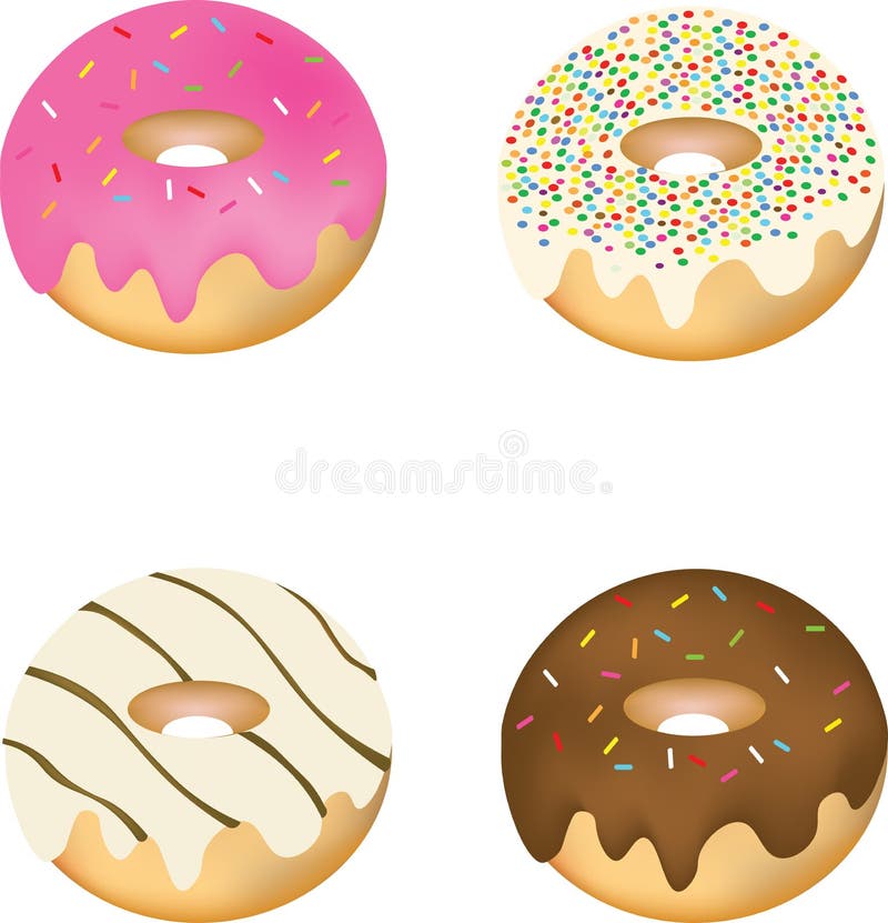 Set of Four Decorated Donuts Stock Vector - Illustration of pastry ...